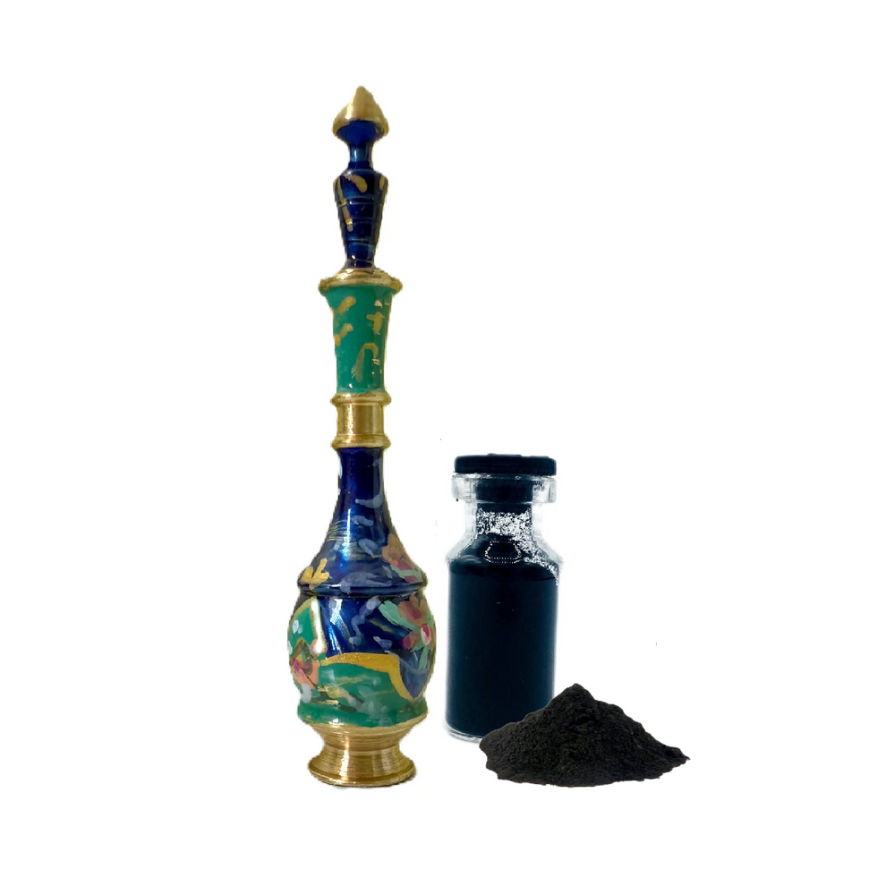 Natural Black 4 Nuts Kohl Powder, Brass Kohl Container, Eyeliner ...